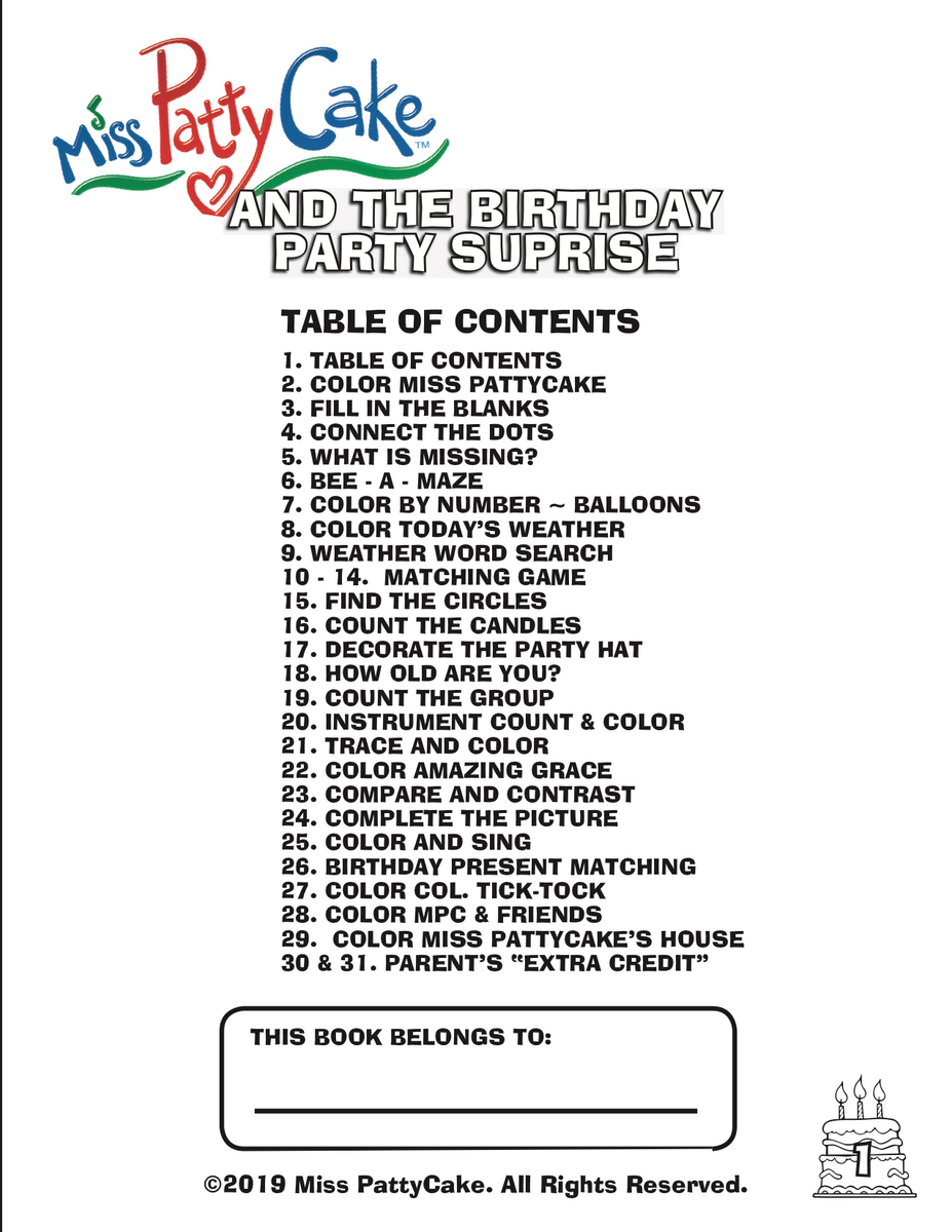 BIRTHDAY Learning Book | Miss PattyCake – Miss Pattycake